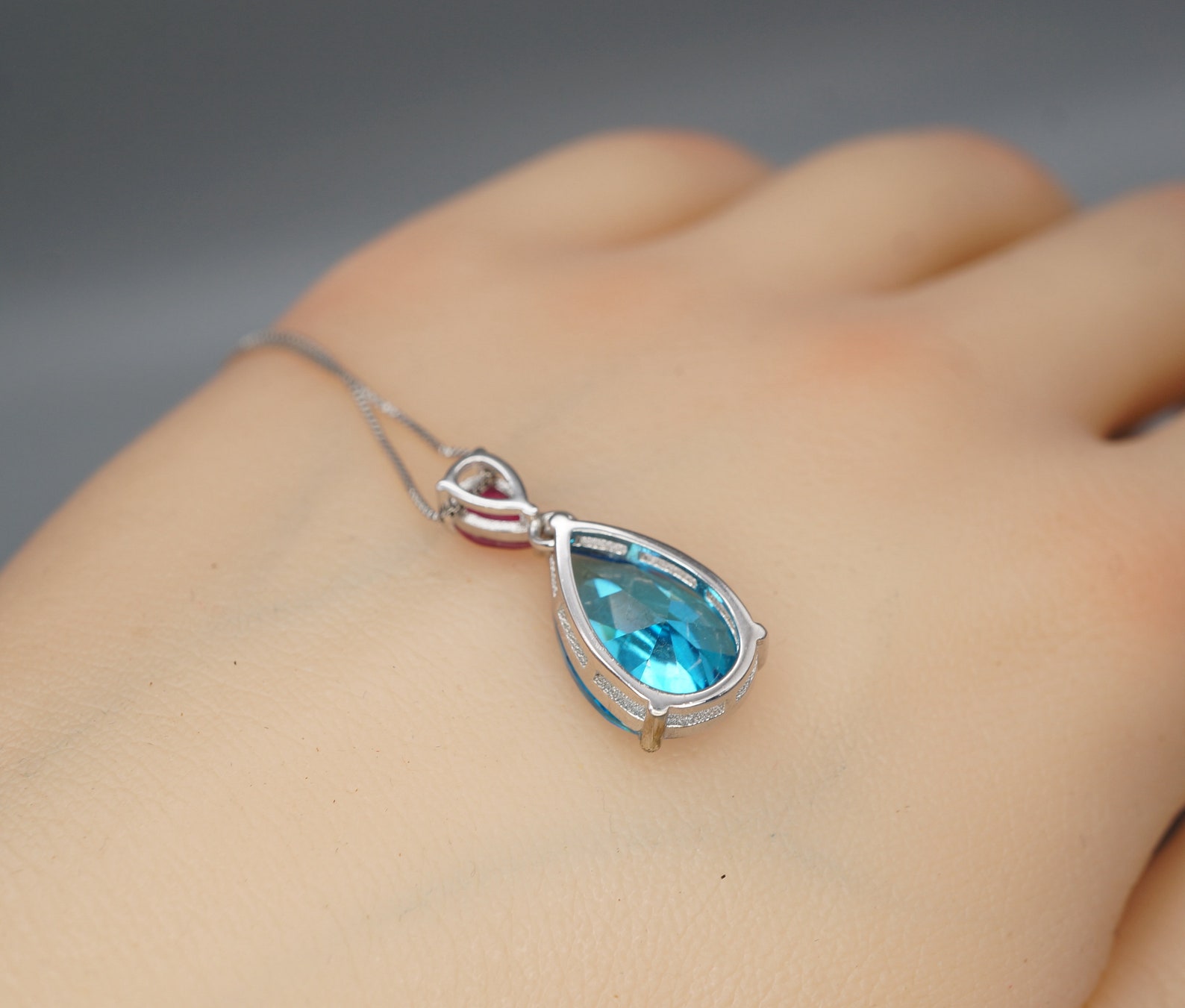 Teardrop Topaz Necklace Sterling Silver 6 CT 18K White Gold - Etsy