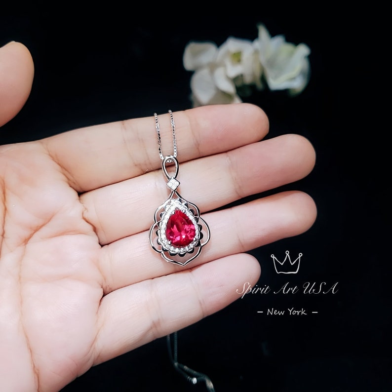 Large Ruby Necklace Sterling Silver Teardrop Solitaire | Etsy