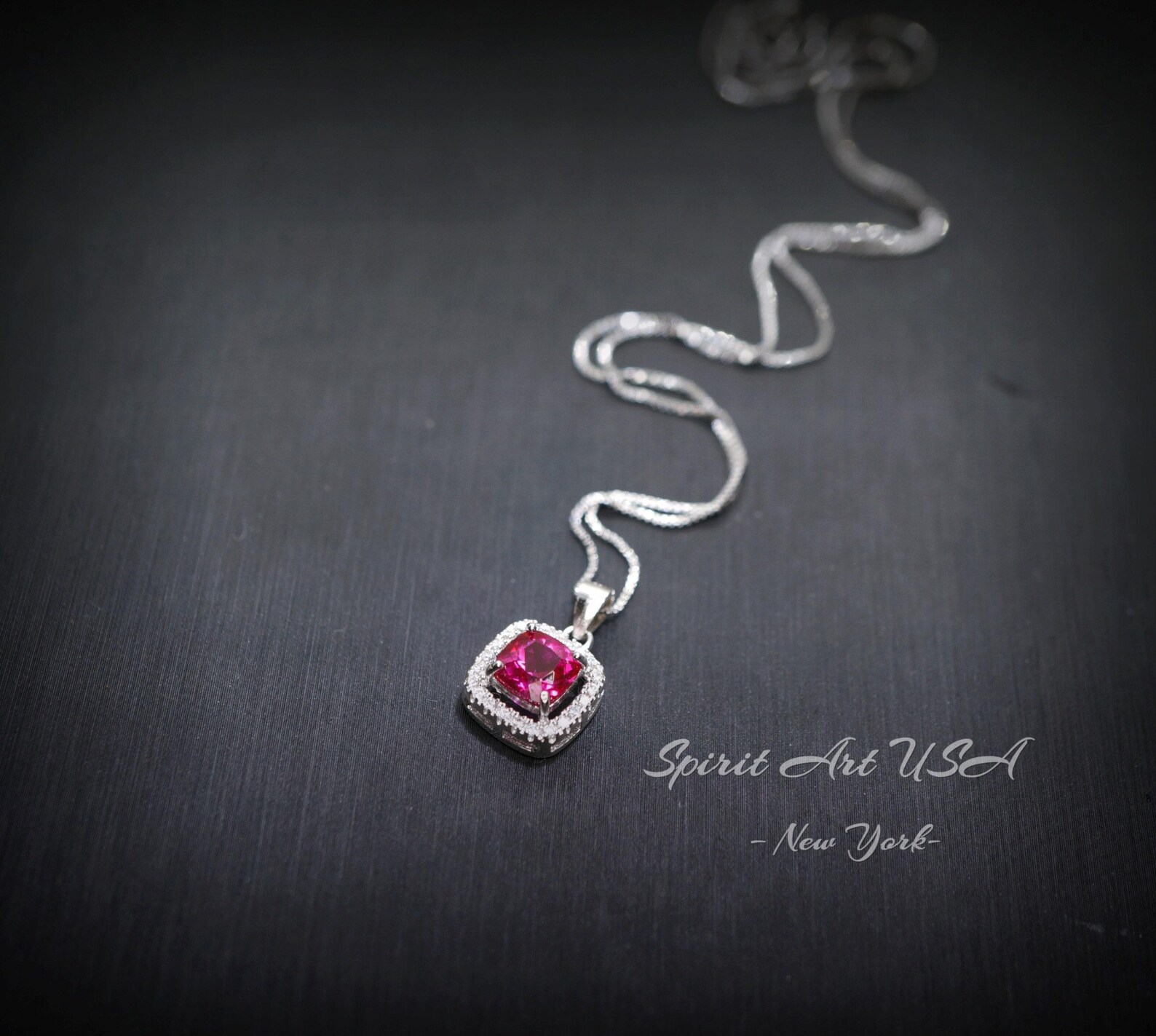 Tiny Square Ruby Necklace Sterling Silver - Minimalist Asscher Cut Tiny ...