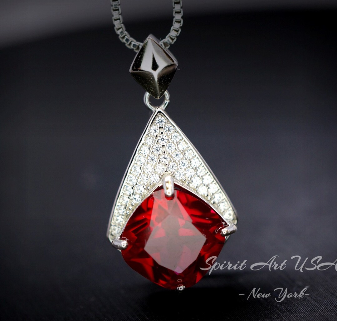 Ruby Necklace - Rhombic Style - 18KGP Full Sterling Silver Gemstone ...