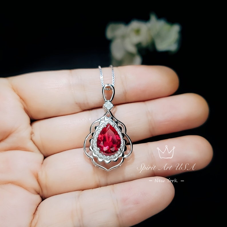Large Ruby Necklace Sterling Silver Teardrop Solitaire - Etsy