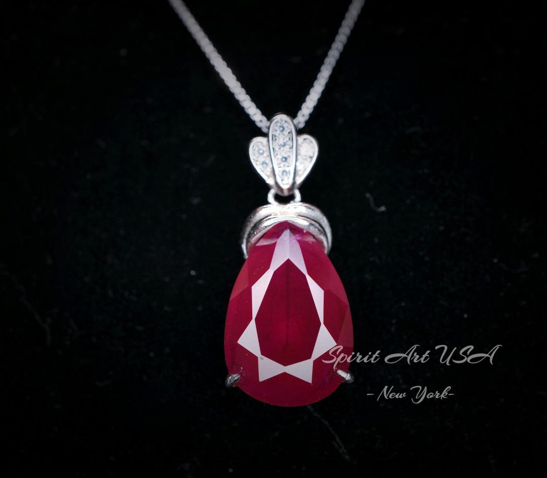 5.5 CT Teardrop Red Ruby Necklace， Diamond Crown Flower Red Ruby ...