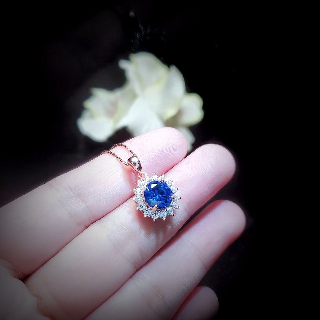 Deep London Blue Topaz Necklace - Rose Gold Coated Sterling Silver ...
