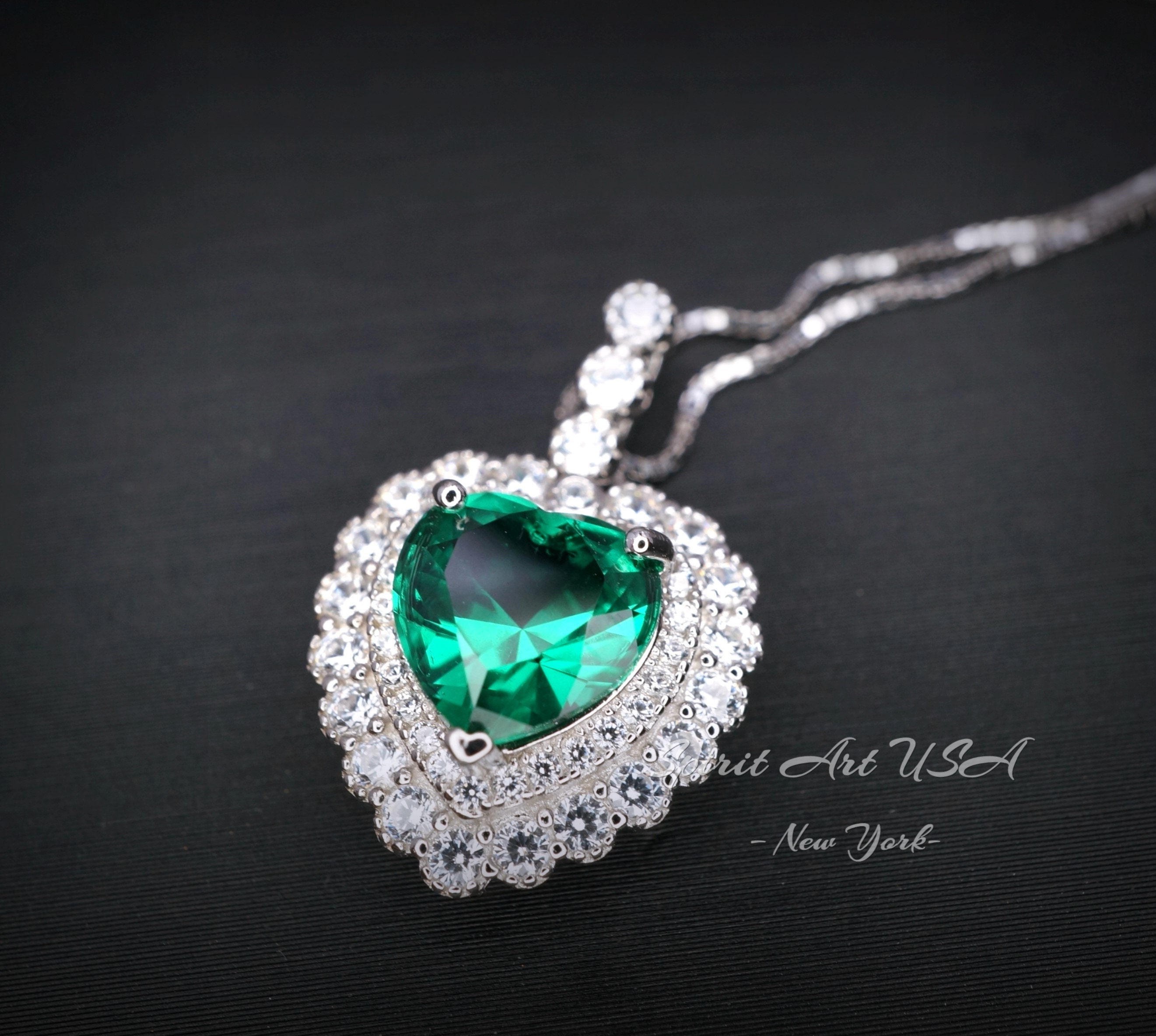 Emerald Necklace Green Emerald Heart Pendant Full 925 - Etsy