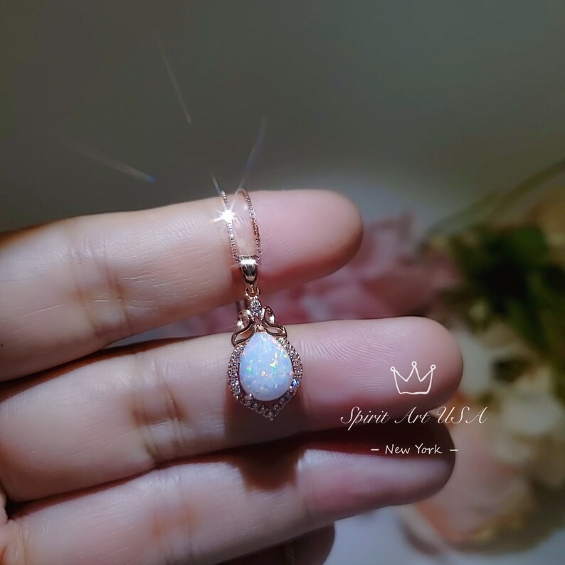 Rose Gold Fire Opal Necklace Sterling Silver Teardrop Tiny - Etsy