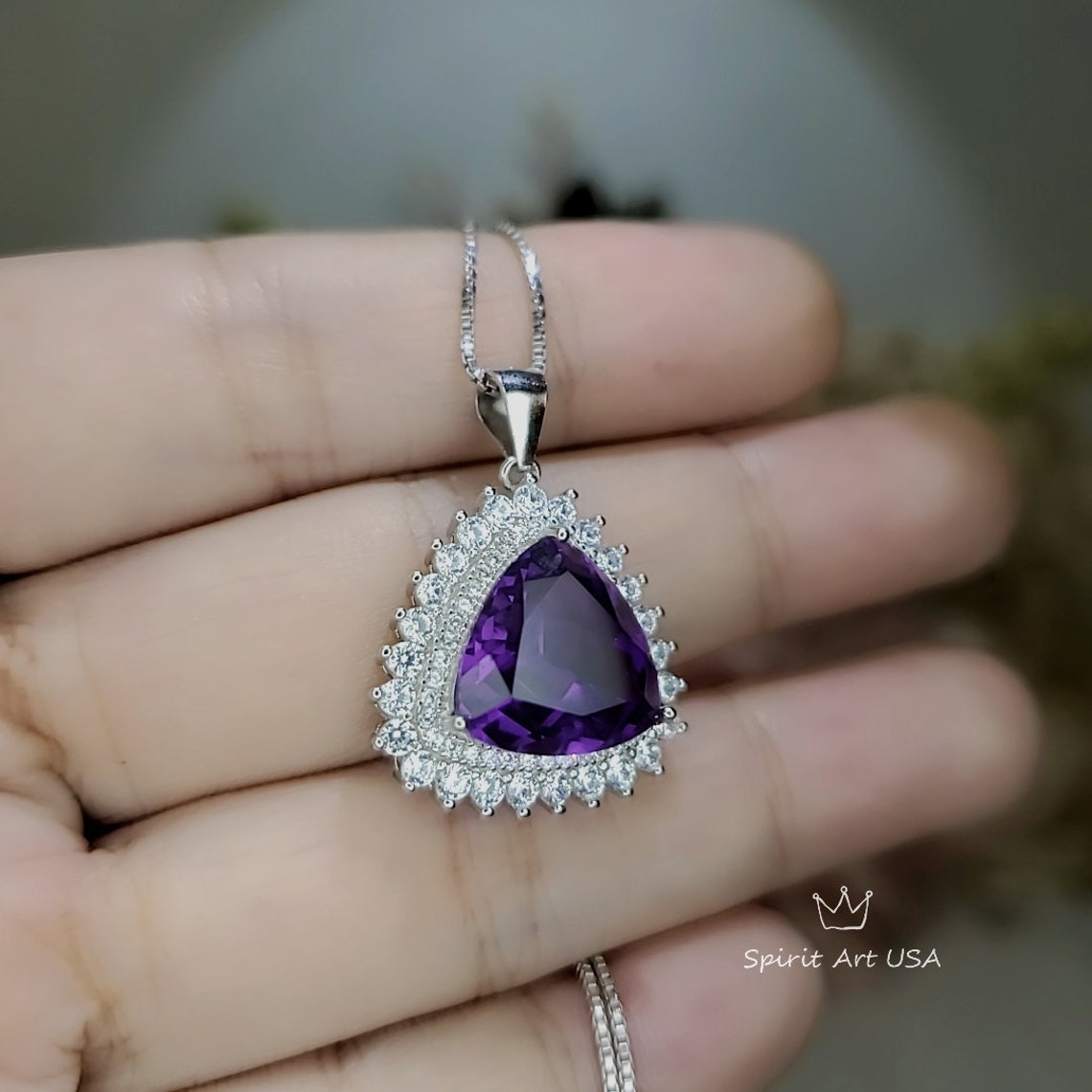 Large Genuine Trillion Amethyst Necklace Diamond Layered 9 CT | Etsy