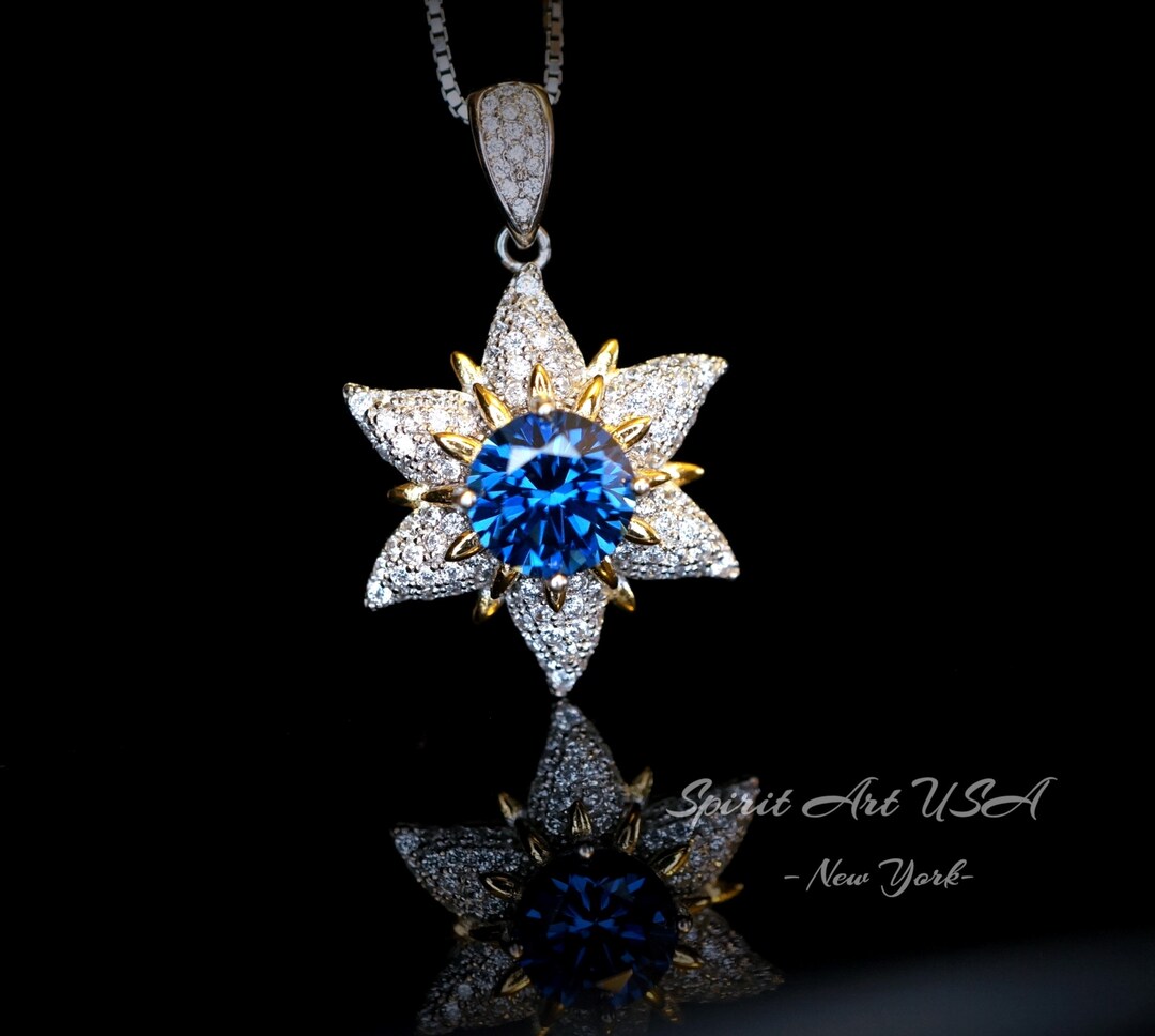Collar de zafiro azul estrella plata de ley 18KGP colgante de estrella ...