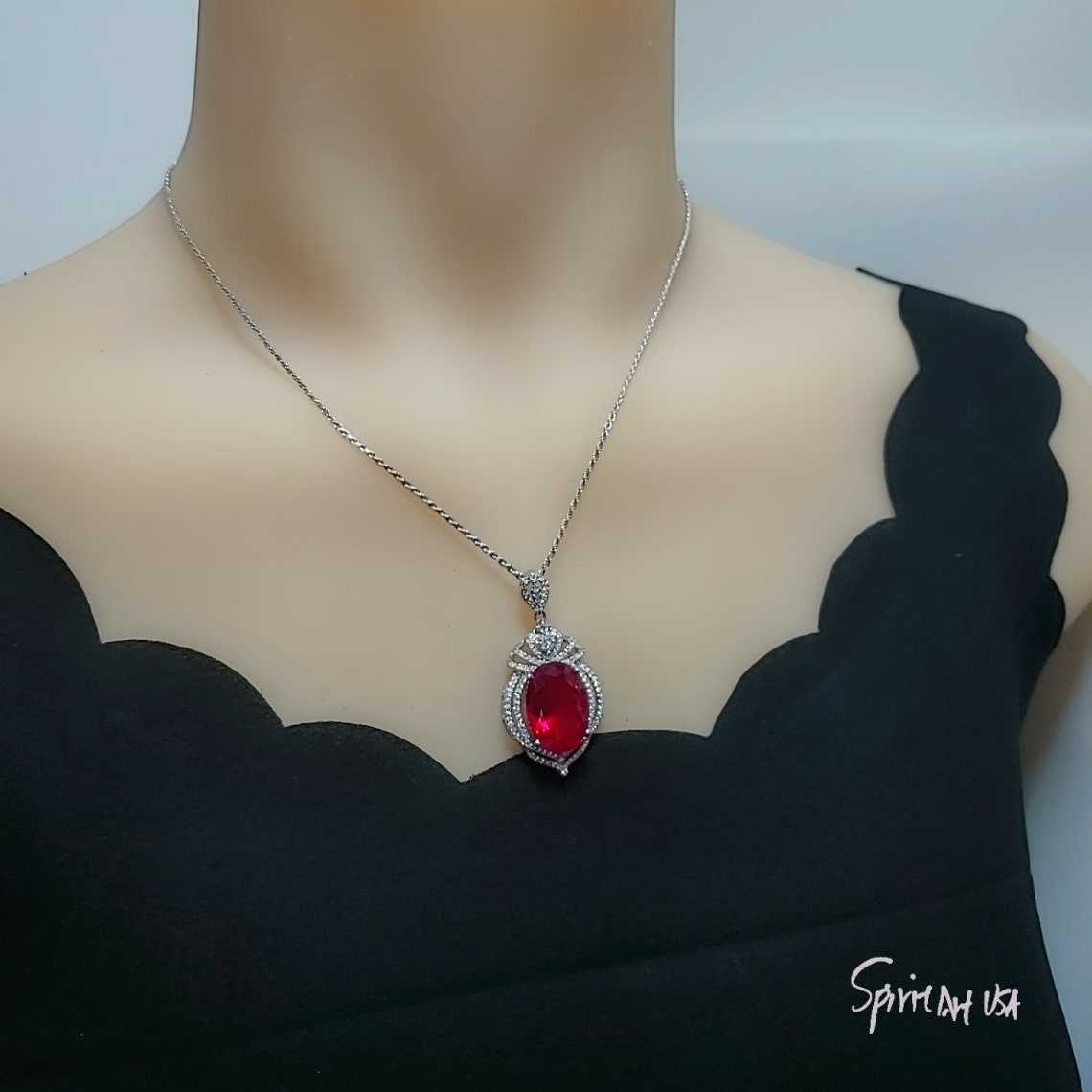 Large Ruby Sterling Silver Necklace 14 Ct Oval Lab Red - Etsy