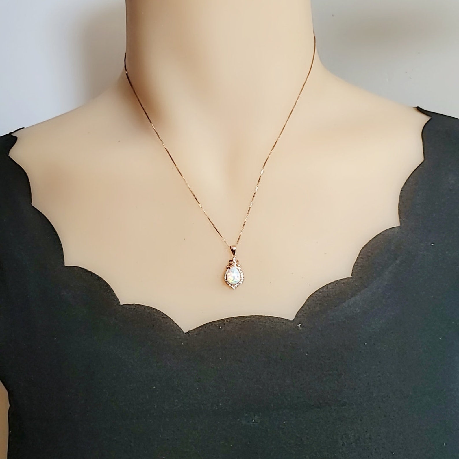 Rose Gold Fire Opal Necklace Sterling Silver Teardrop Tiny - Etsy