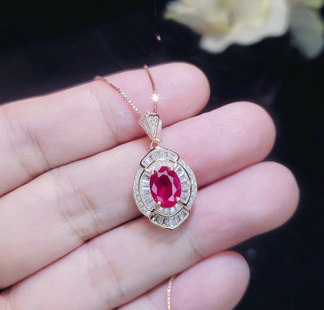 Ruby Necklace Ruby Pendant Rose Gold Sterling Silver July Birthstone ...