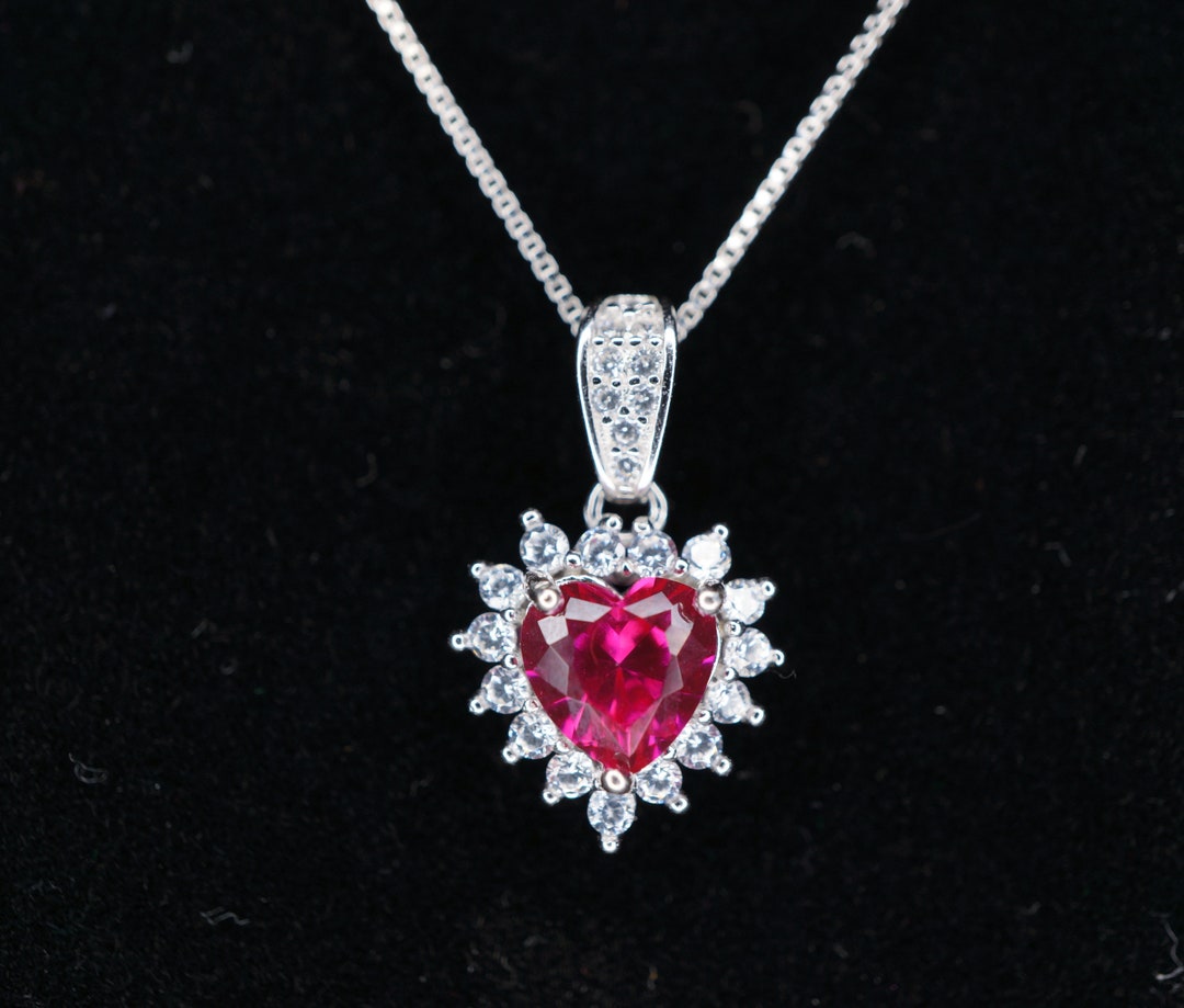 Dainty Heart Red Ruby Necklace Sterling Silver July Birthstone Tiny ...
