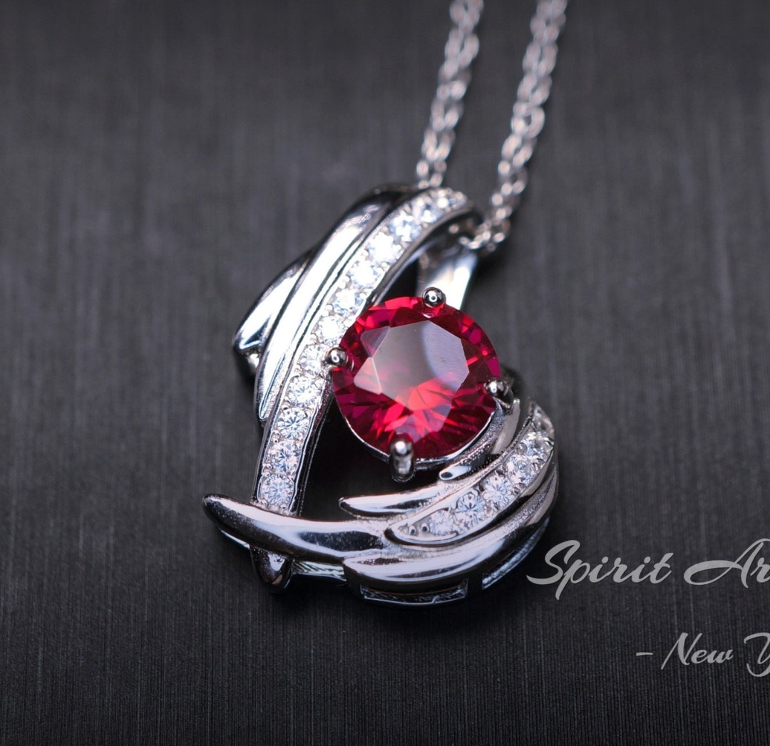 Protective Angel Wing Ruby Necklace Full Sterling Silver White Gold ...
