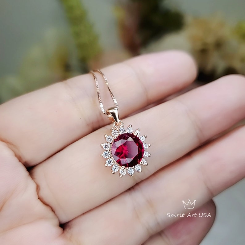 Red Ruby Necklace Rose Gold July Birthstone Princess Diana | Etsy