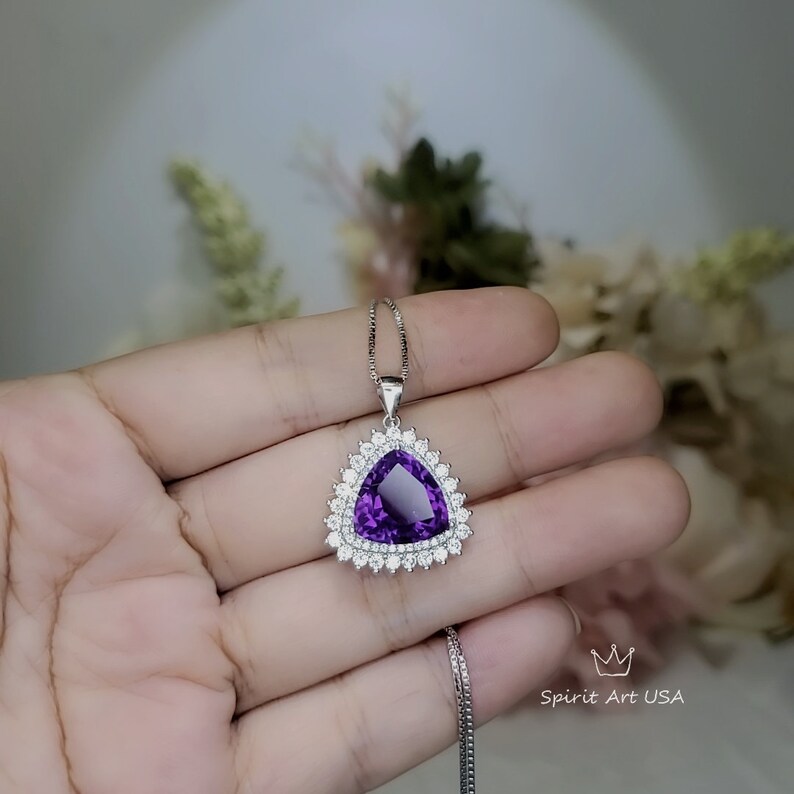 Large Genuine Trillion Amethyst Necklace Diamond Layered 9 CT | Etsy