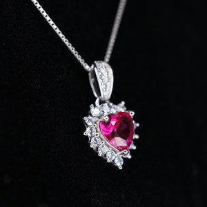 Dainty Heart Red Ruby Necklace Sterling Silver July Birthstone Tiny ...