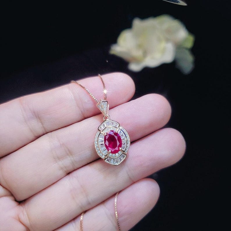 Ruby Necklace - Ruby Pendant - Rose Gold @ Sterling Silver - July ...