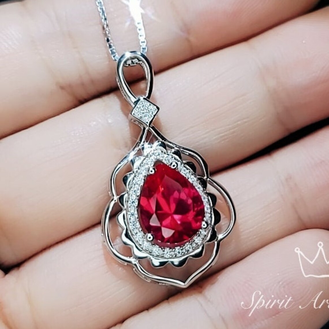 Large Ruby Necklace Sterling Silver Teardrop Solitaire | Etsy
