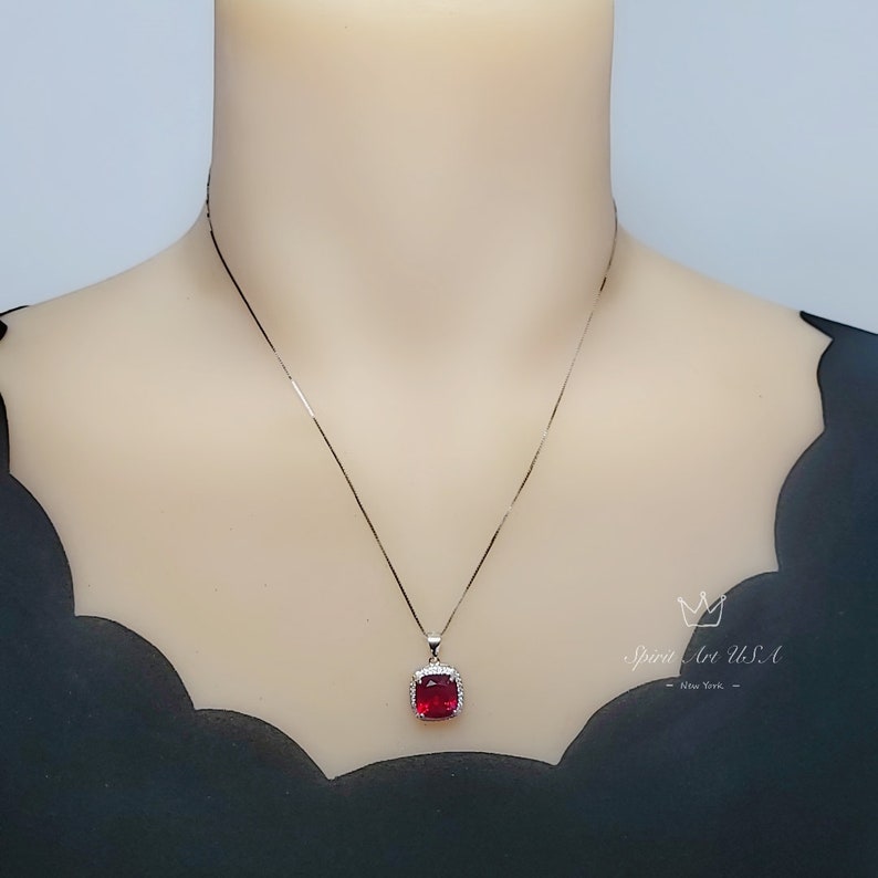 Large Ruby Necklace Sterling Silver 6 CT Square Diamond Red | Etsy