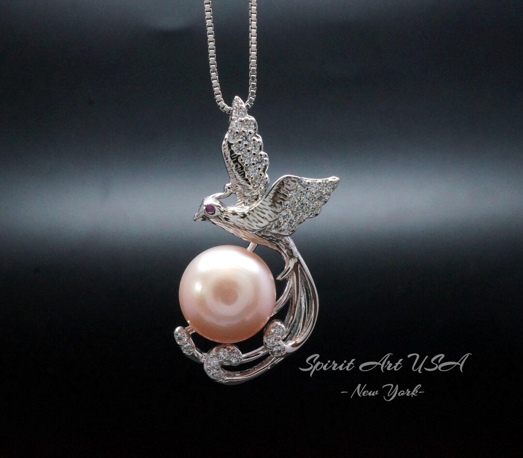 Small Freshwater Pink Pearl Phoenix Necklace Full 925 Sterling Silver ...