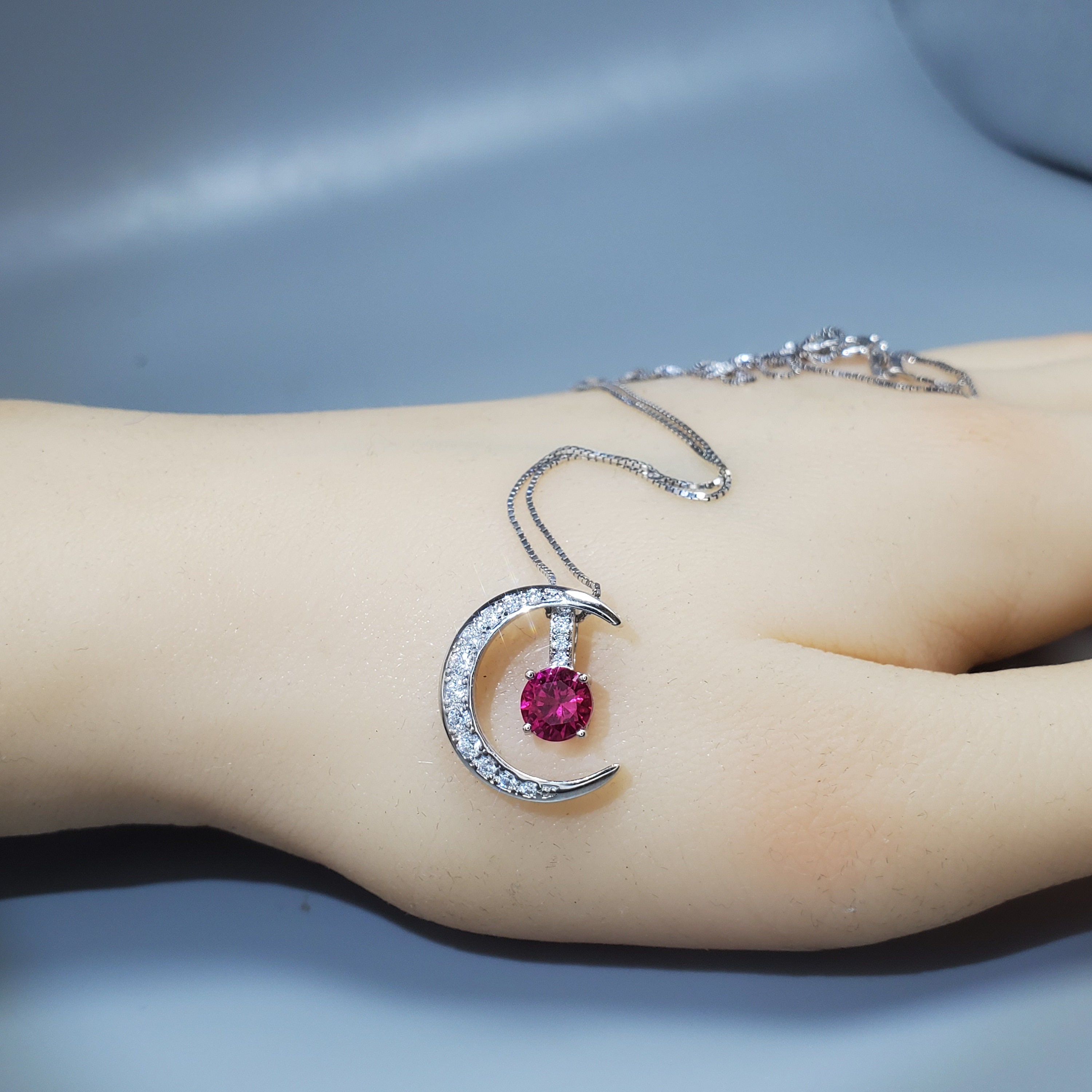 Crescent Moon Ruby Necklace Full 925 Sterling Silver Two - Etsy