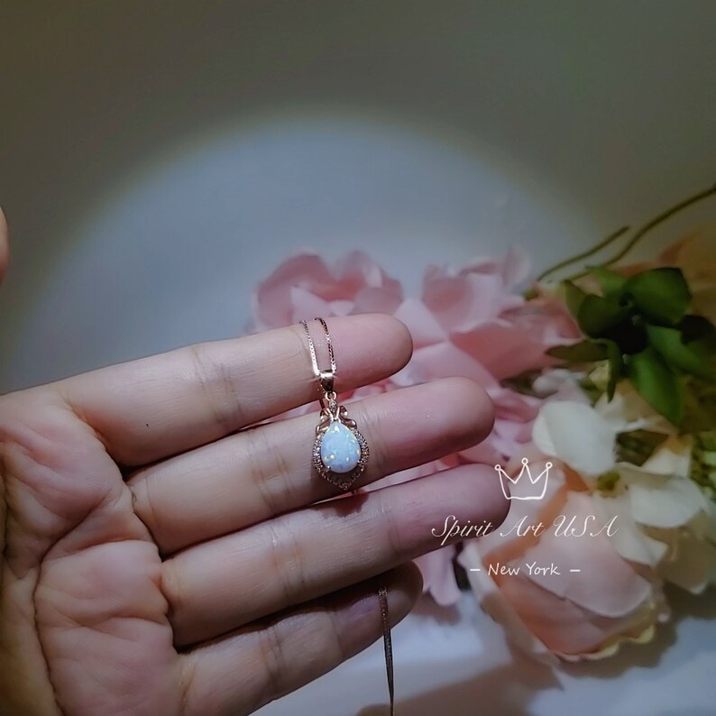 Rose Gold Fire Opal Necklace Sterling Silver Teardrop Tiny - Etsy