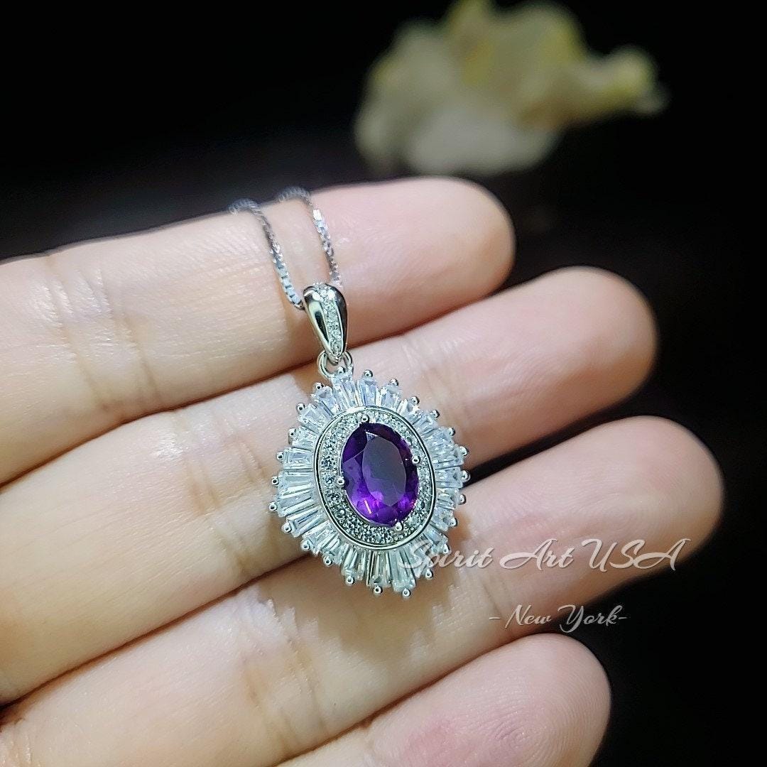 Sim Gemstone Genuine Amethyst Necklace - 18KGP @ Sterling Silver Halo 1 ...