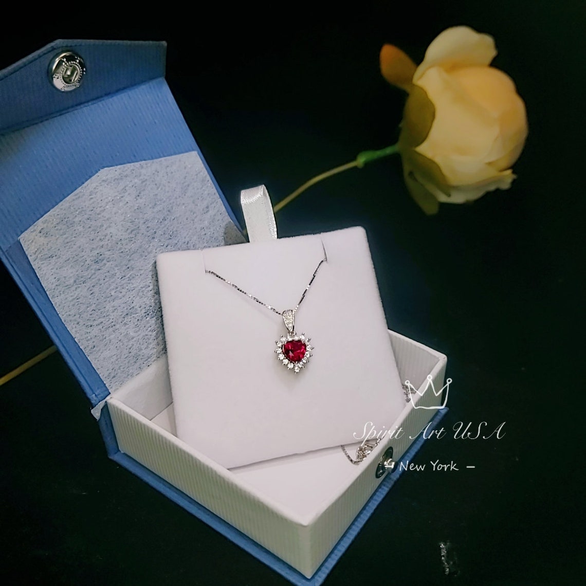 Dainty Heart Red Ruby Necklace Sterling Silver July - Etsy