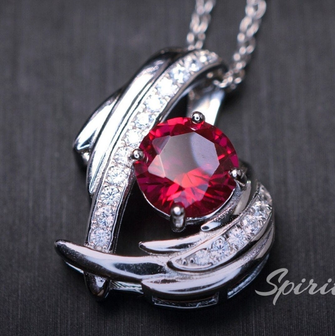 Protective Angel Wing Ruby Necklace Full Sterling Silver - Etsy