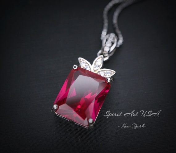 Ruby Necklace Sterling Silver Dainty Rectangle 4.5 CT Red - Etsy