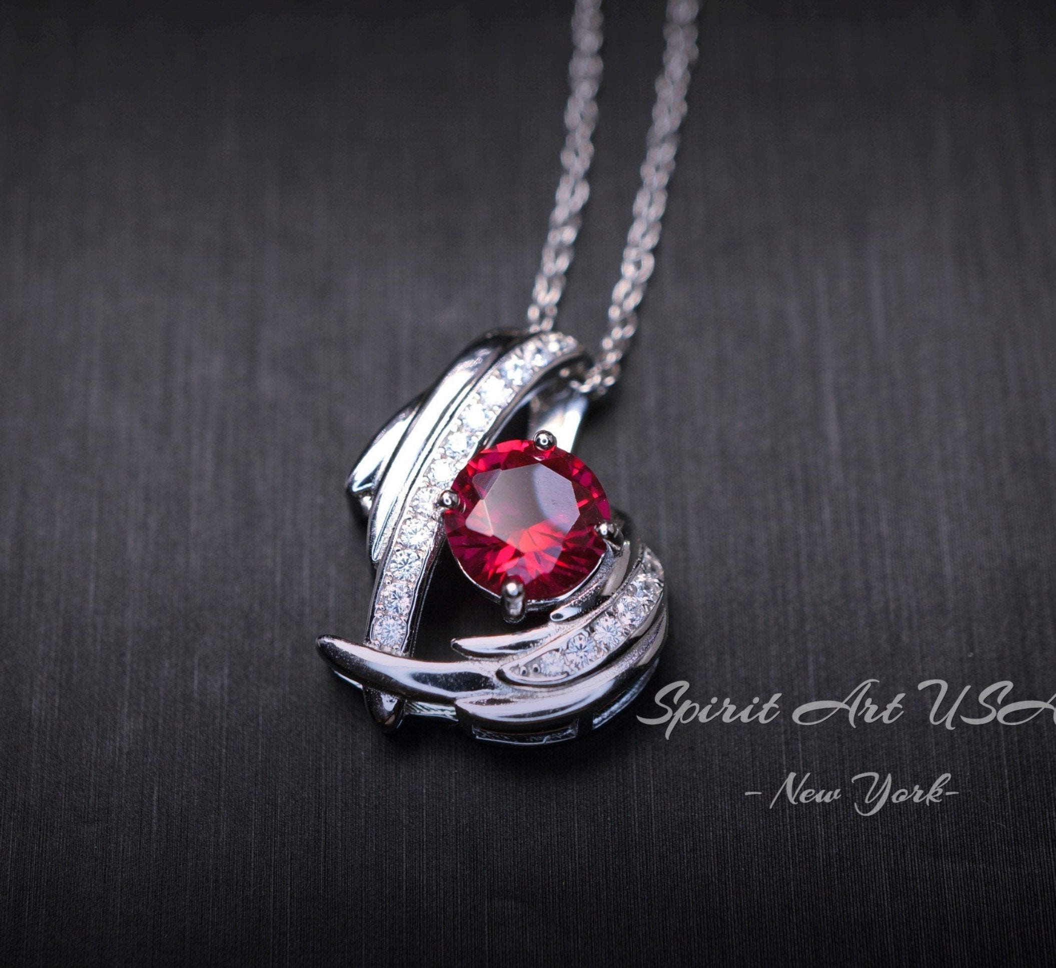 Protective Angel Wing Ruby Necklace Full Sterling Silver | Etsy