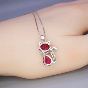 Ruby Necklace Sterling Silver Cat 1.5 Ct Kitty Sim Gemstone Red Pendant ...