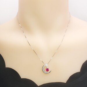 Crescent Moon Ruby Necklace Full 925 Sterling Silver Two Pendant One ...