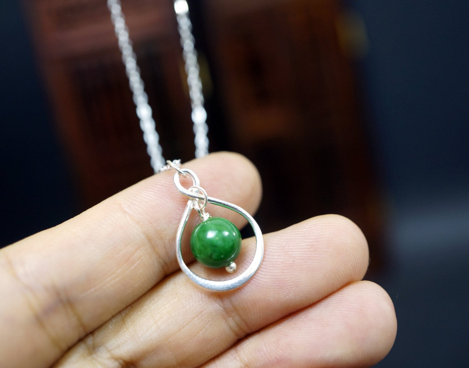 Tiny Infinity Stone Necklace Sterling Silver Green Emerald | Etsy