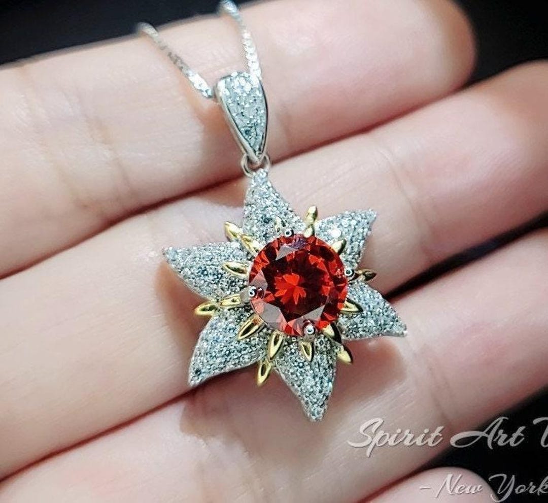 Gemstone Star Sunstone Necklace 18KGP & Sterling Silver - 6 Point Star ...