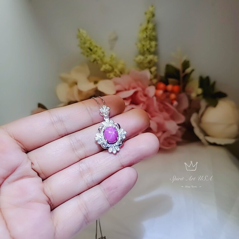 Star Ruby Necklace Diamond Royal Flower Ruby Pendant 18KGP - Etsy