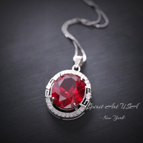 Large Ruby Sterling Silver Necklace 14 Ct Oval Lab Red - Etsy