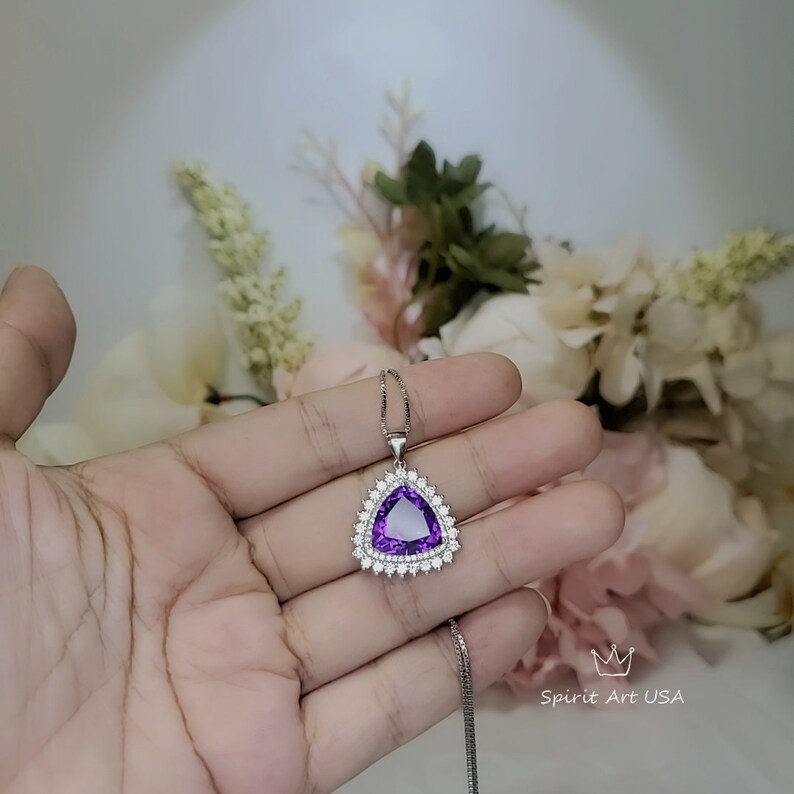 Large Genuine Trillion Amethyst Necklace Diamond Layered 9 CT | Etsy