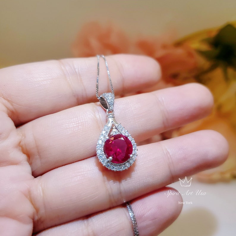 2.1 Ct Ruby Necklace White Gold plated Sterling Silver | Etsy