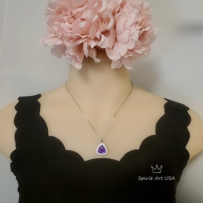 Large Genuine Trillion Amethyst Necklace Diamond Layered 9 CT | Etsy
