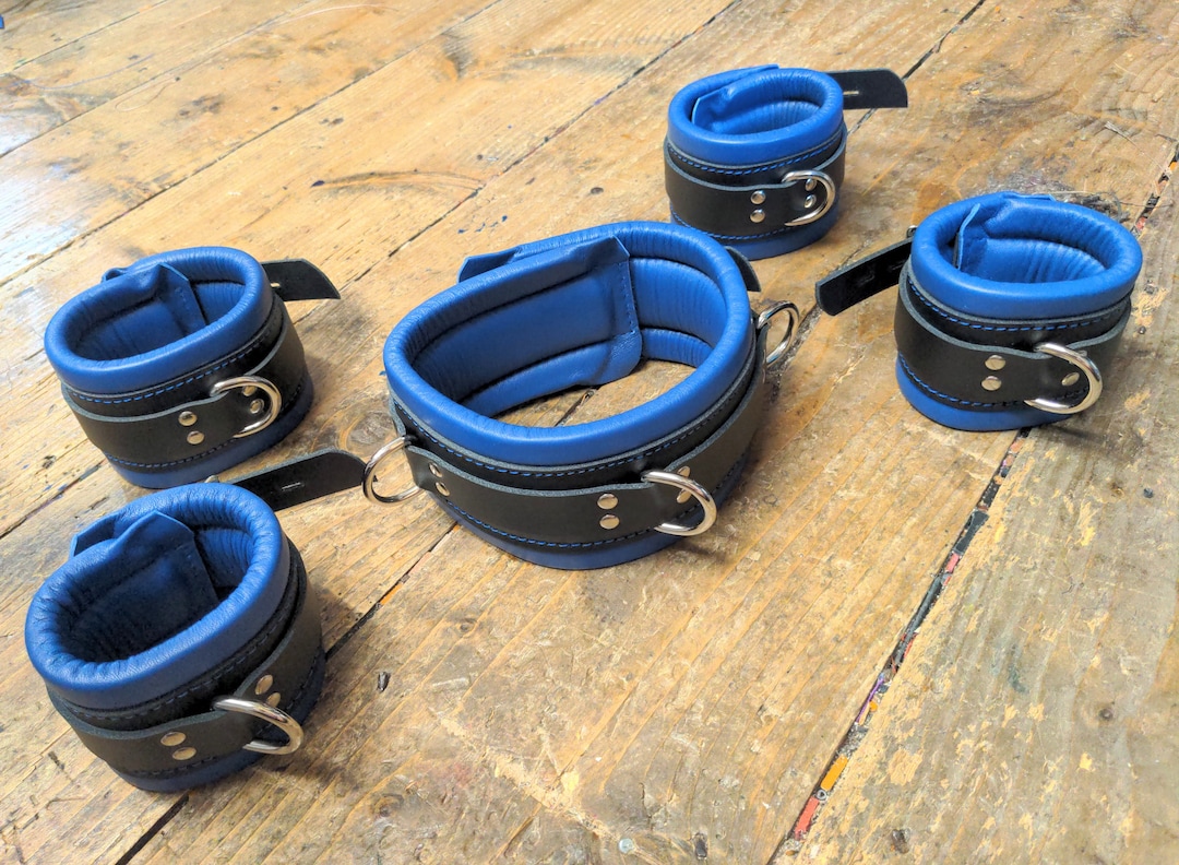 Black and Blue Heavy Padded Bondage Restraints Wrist, Ankle Cuffs and ...