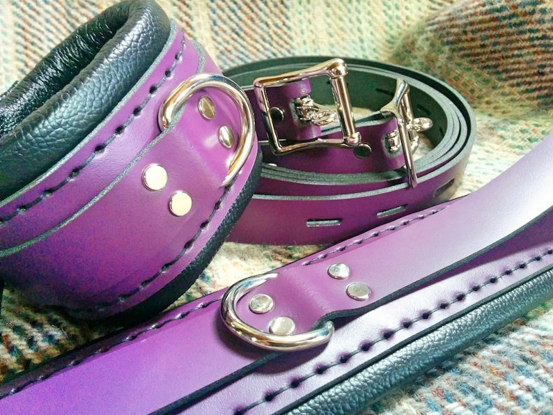 Purple and Black Bondage Cuffs Restraints BDSM Real Leather | Etsy