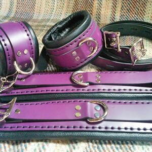 Purple and Black Bondage Cuffs Restraints BDSM Real Leather - Etsy