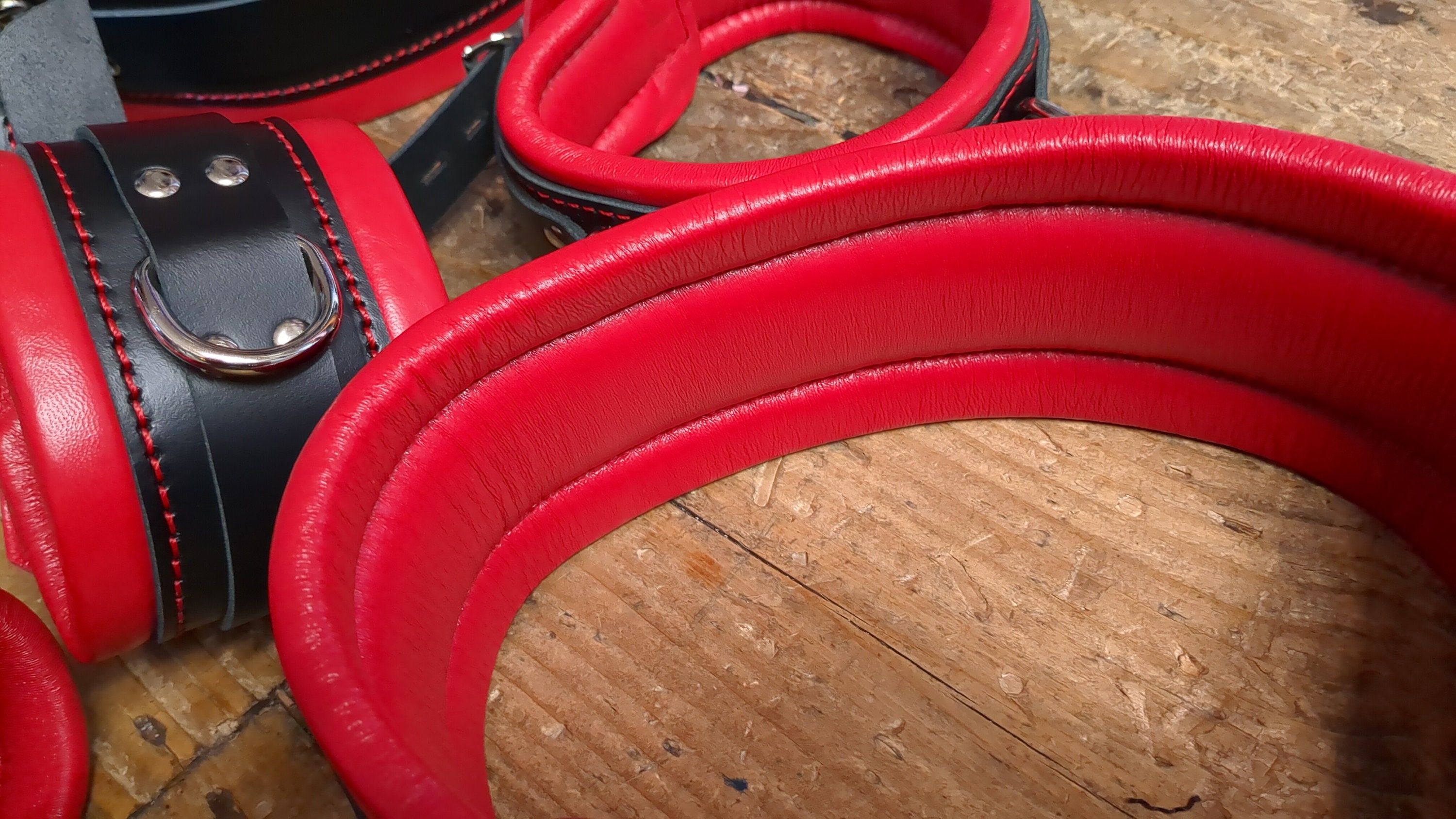 Red and Black Bondage Cuffs Restraints, Wrist, Ankle and Thigh Cuffs ...