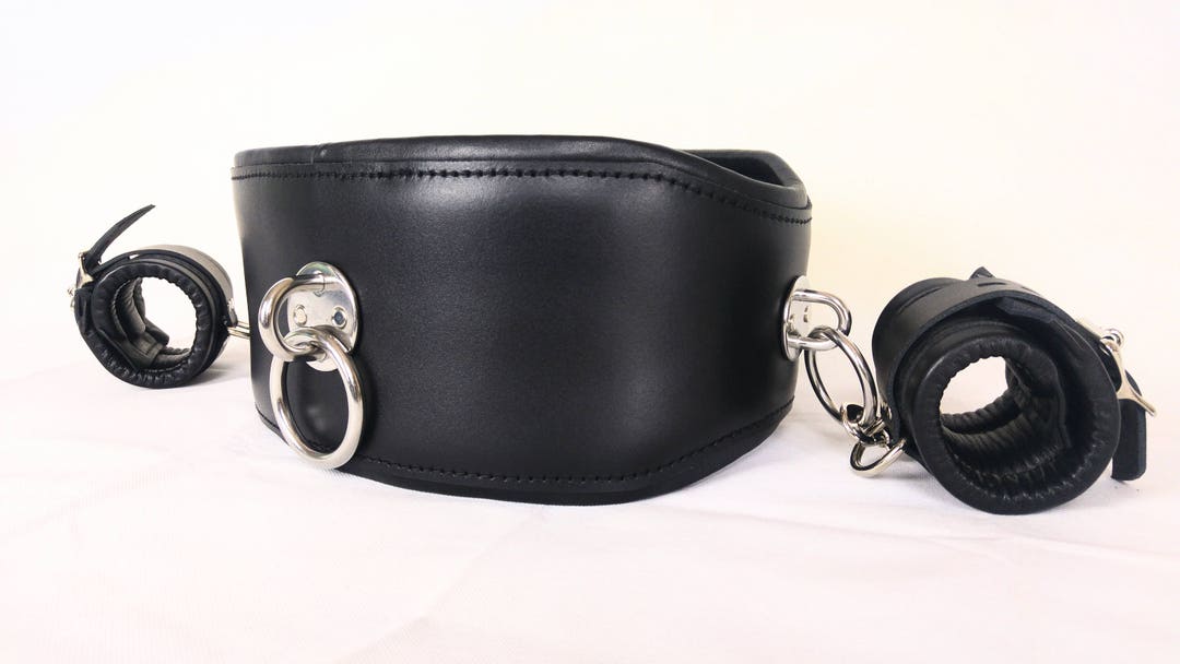 Bondage Belt Leather Restraint Belt And Cuffs Bdsm Heavy Padded Waist 1263