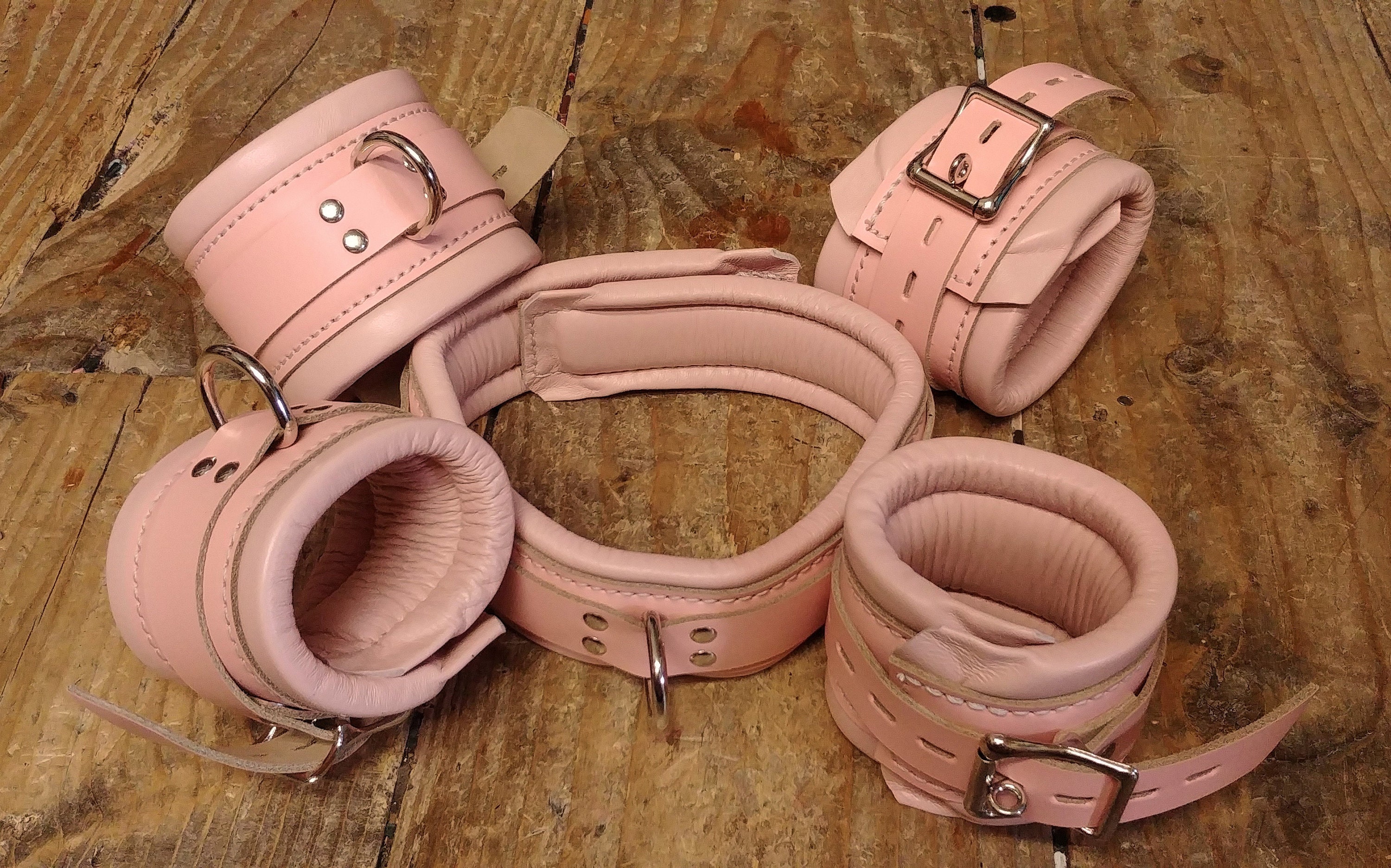 Pink Bondage Cuffs BDSM Restraints Real Leather Heavy Padded | Etsy