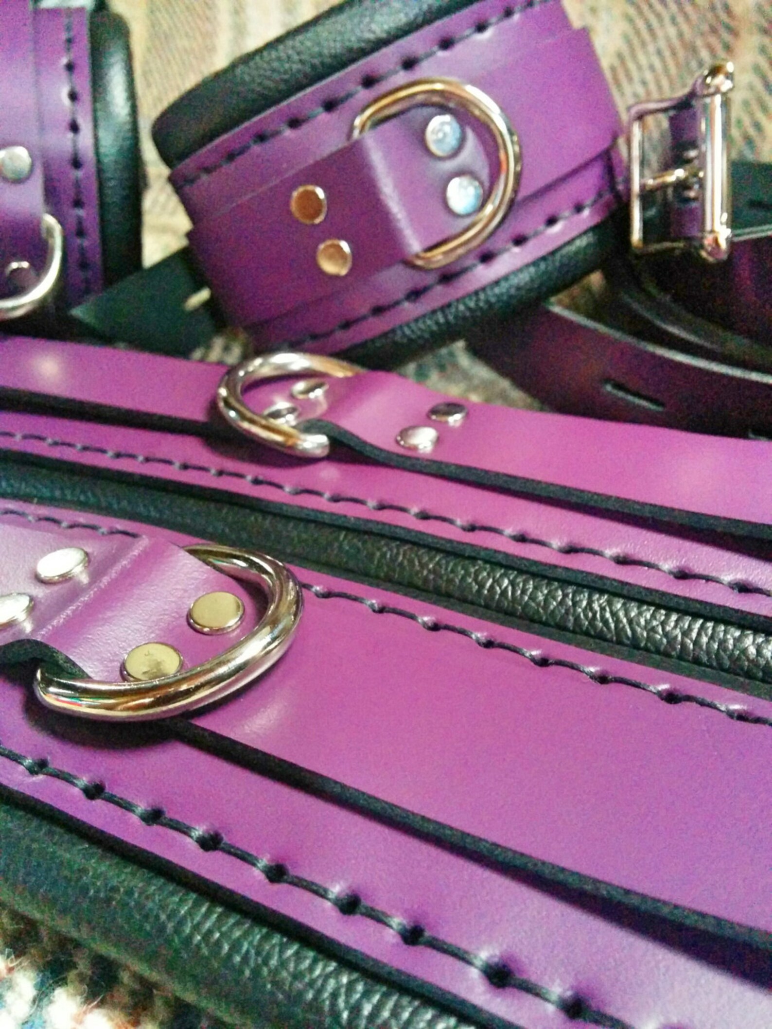 Purple and Black Bondage Cuffs Restraints BDSM Real Leather | Etsy