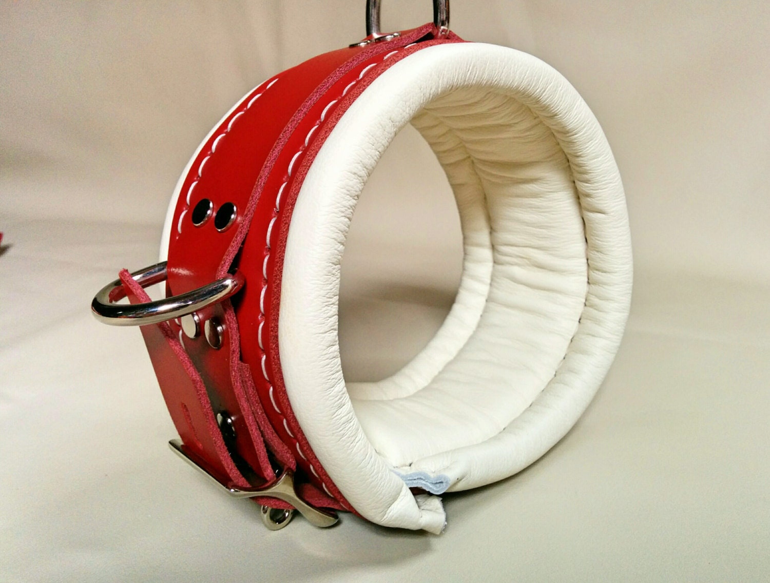 Heavy Bondage Restraint Collar Real Leather Red and Cream - Etsy