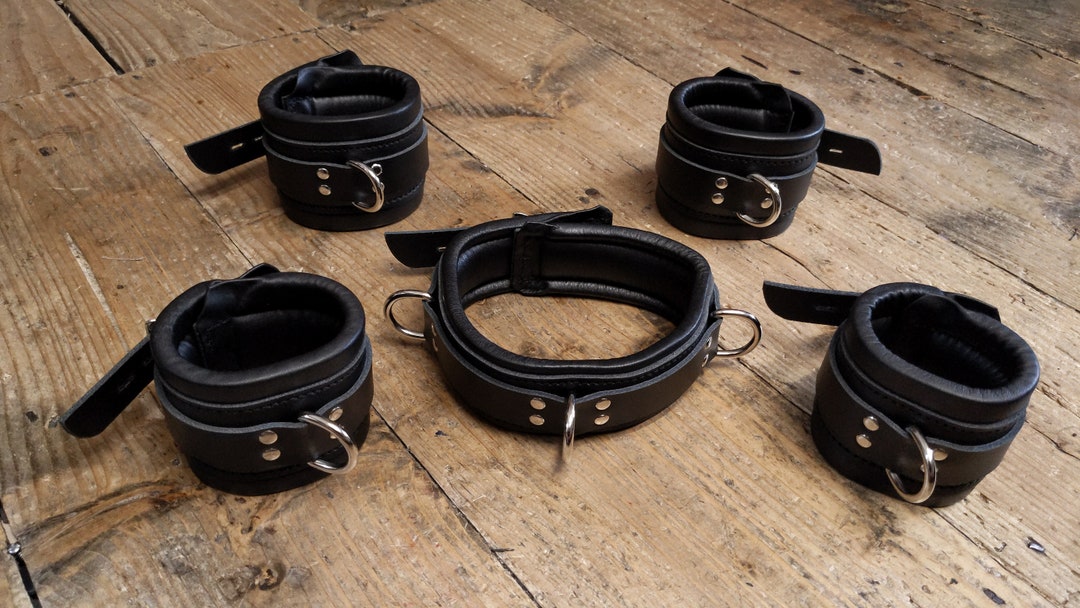 Real Leather Super Delux Heavy Padded Bondage Restraints Wrist, Ankle ...
