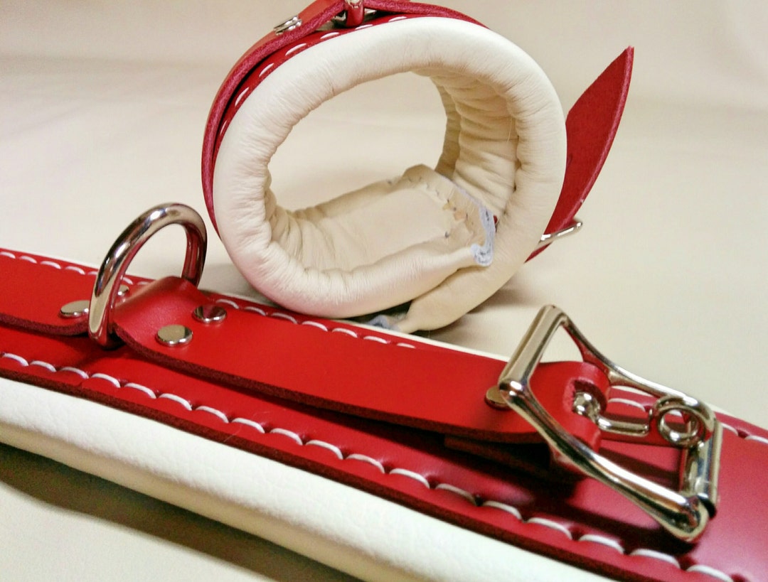 Red and White Leather Bondage Restraints Wrist Cuffs, Real Leather - Etsy