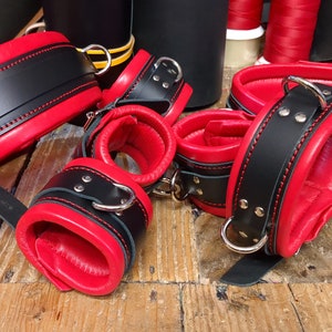 Red and Black Bondage Cuffs Restraints, Wrist, Ankle and Thigh Cuffs ...